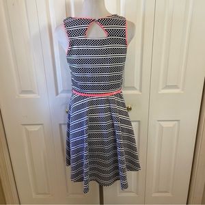 Pinky | Dresses | Pinky Black White Polka Dot Striped Fit Flare Dress ...